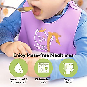 2-Pack Baby Silicone Bibs, Waterproof, Easy Wipe Silicone Bib for Babies, Toddlers, Baby Feeding Bibs with Large Food Catcher Pocket, Travel Bibs for Baby Girl, Boy, Food Grade BPA Free (Cloud Nine)