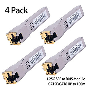 4PCS 1000BASE-T Gigabit SFP to RJ45 Copper Ethernet Modular Transceiver for Cisco,Meraki,Ubiquiti,D/TP Link,Supermicro,Netgear,Broadcom, 1.25G SFP-T CAT5E/CAT6 up to 100m Mikrotik S-RJ01