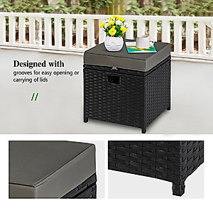 YIYAN 2 Pieces Outdoor Patio Ottomans, PE Rattan Foot Stool with Storage All Weather Outdoor Ottomans Footrest Seat with Removable Cushion(Grey)