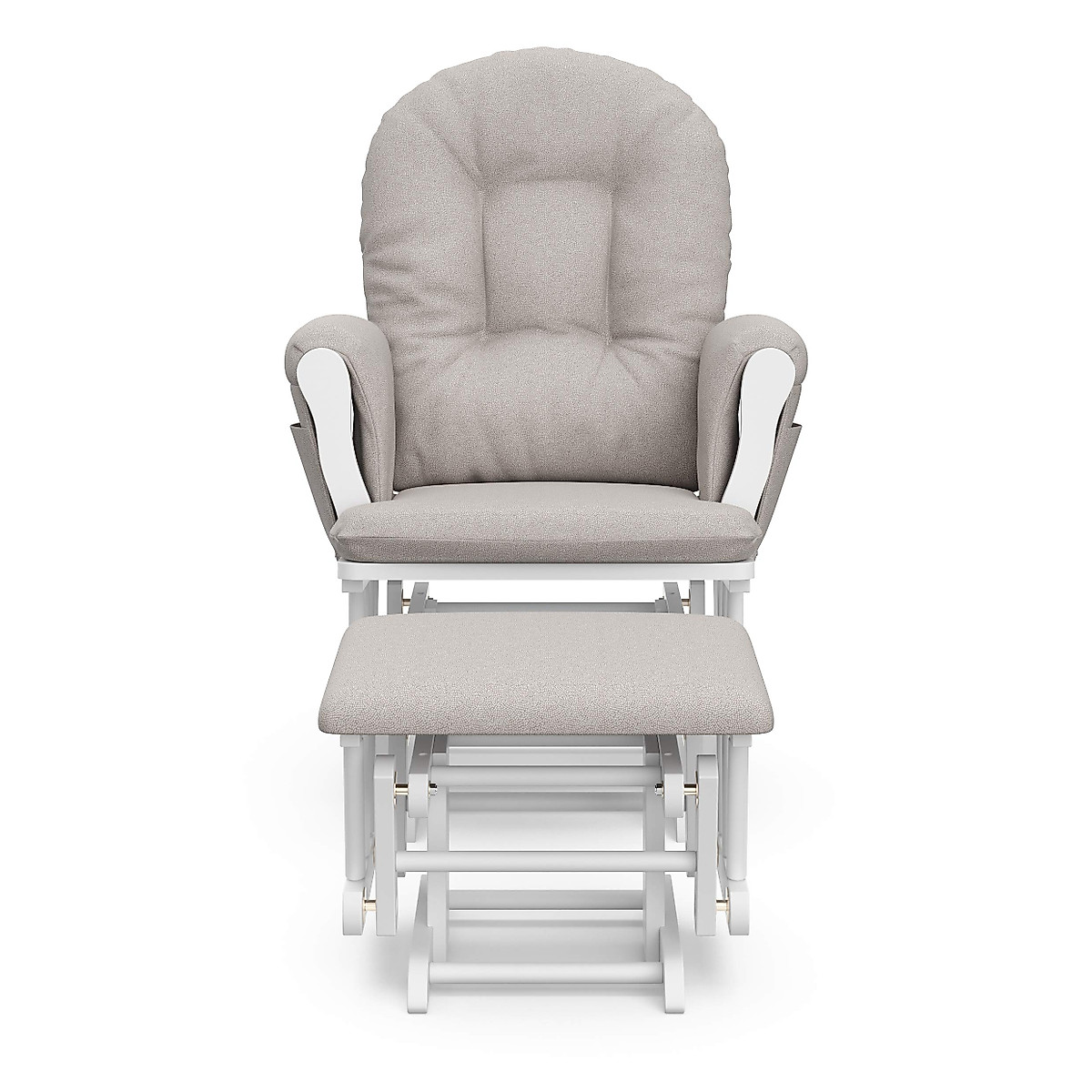 Storkcraft Premium Hoop Glider and Ottoman (White Base, Taupe Swirl Cushion) – Padded Cushions with Storage Pocket, Smooth Rocking Motion, Easy to Assemble, Solid Hardwood Base