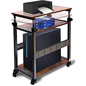 3 Tier Computer Tower Stand Adjustable, PC Tower Stand for Carpet, Height Adjustable Printer Stand with Storage, PC Computer Tower Carts with Wheels, Large Tall Gaming Computer Tower CPU Stand Wood