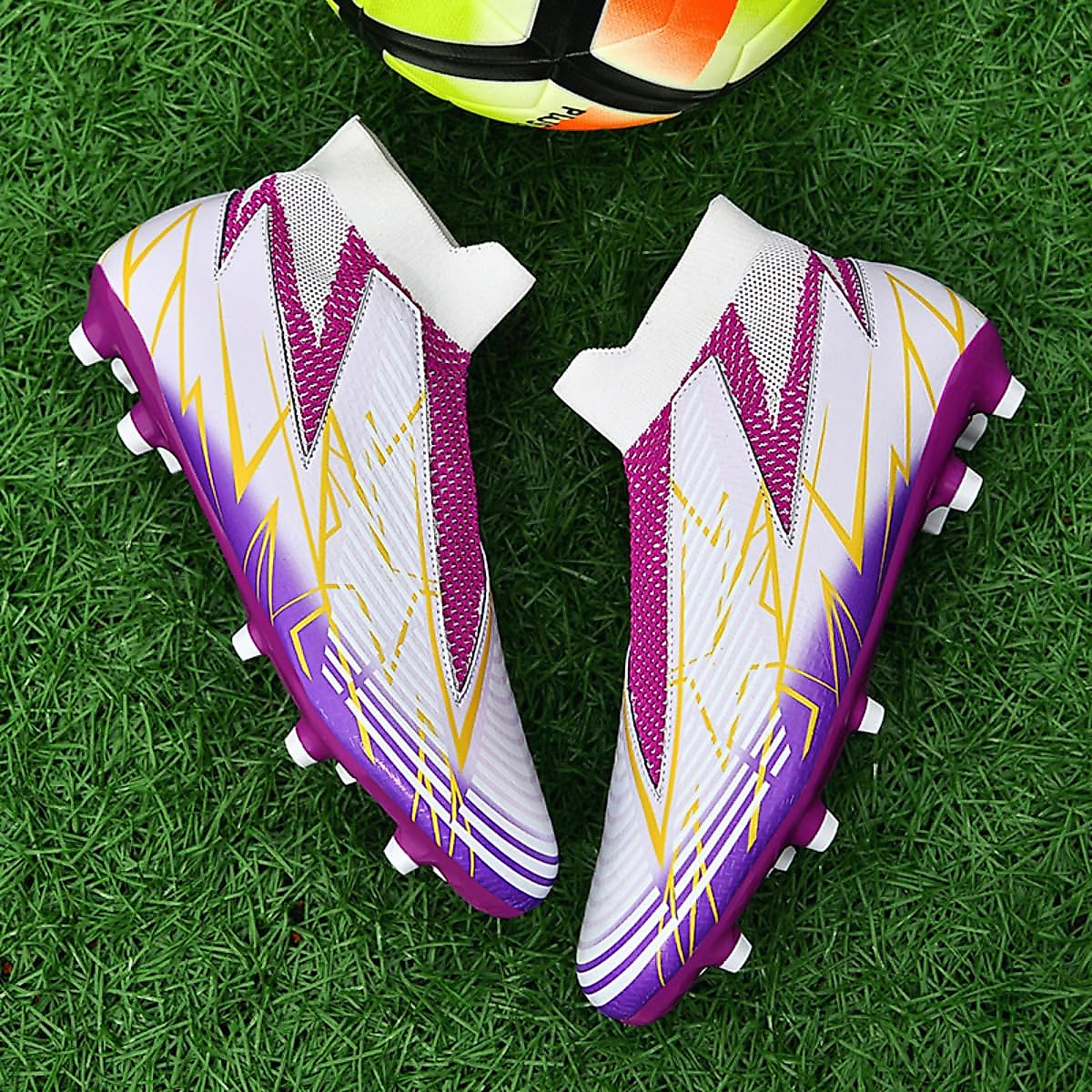 Mens Womens High-Top Soccer Cleats, Teen Football Training Shoes, FG/TF Athletic Shoes Competition & Training for Boys and Girls (Purple,10.5,Women,Men,Medium,9.5)