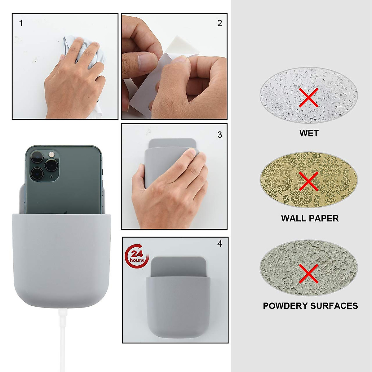 Cosmos Pack of 2 Remote Control Holder Wall Mount Adhesive Phone Holder Wall Mount Storage Organizer Box Phone Charging Storage Box for Home Office Bedroom Living Room