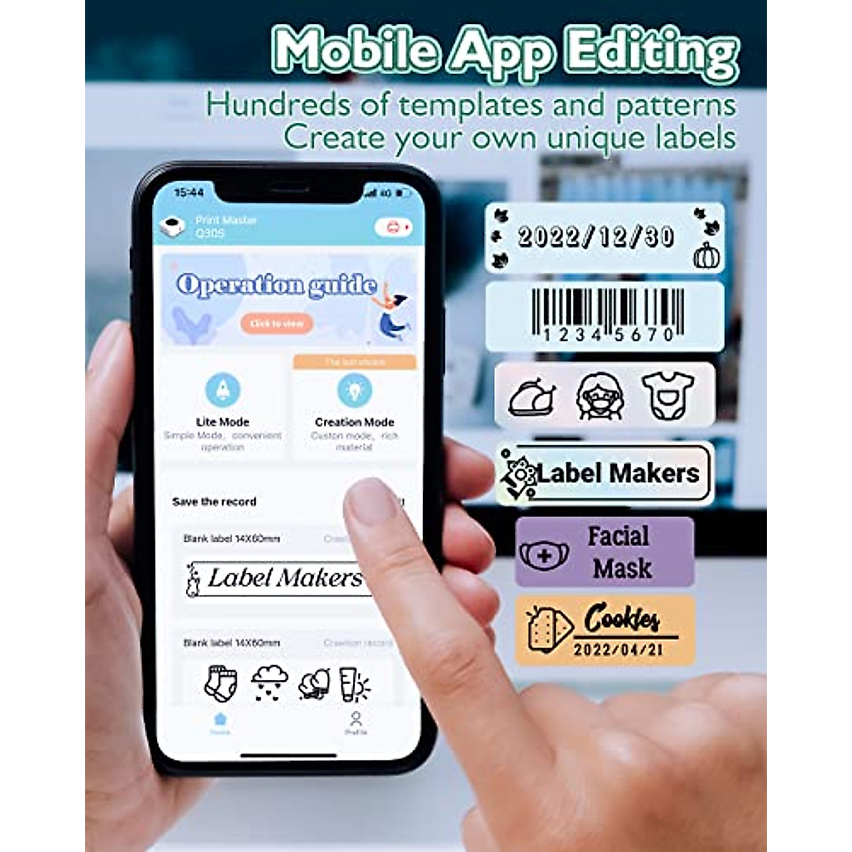 Phomemo Mini Label Maker Q30S Bluetooth Small Label Maker Machine, Handheld Label Maker Wireless Thermal Labeler Printer, for Home Office Organization, Green