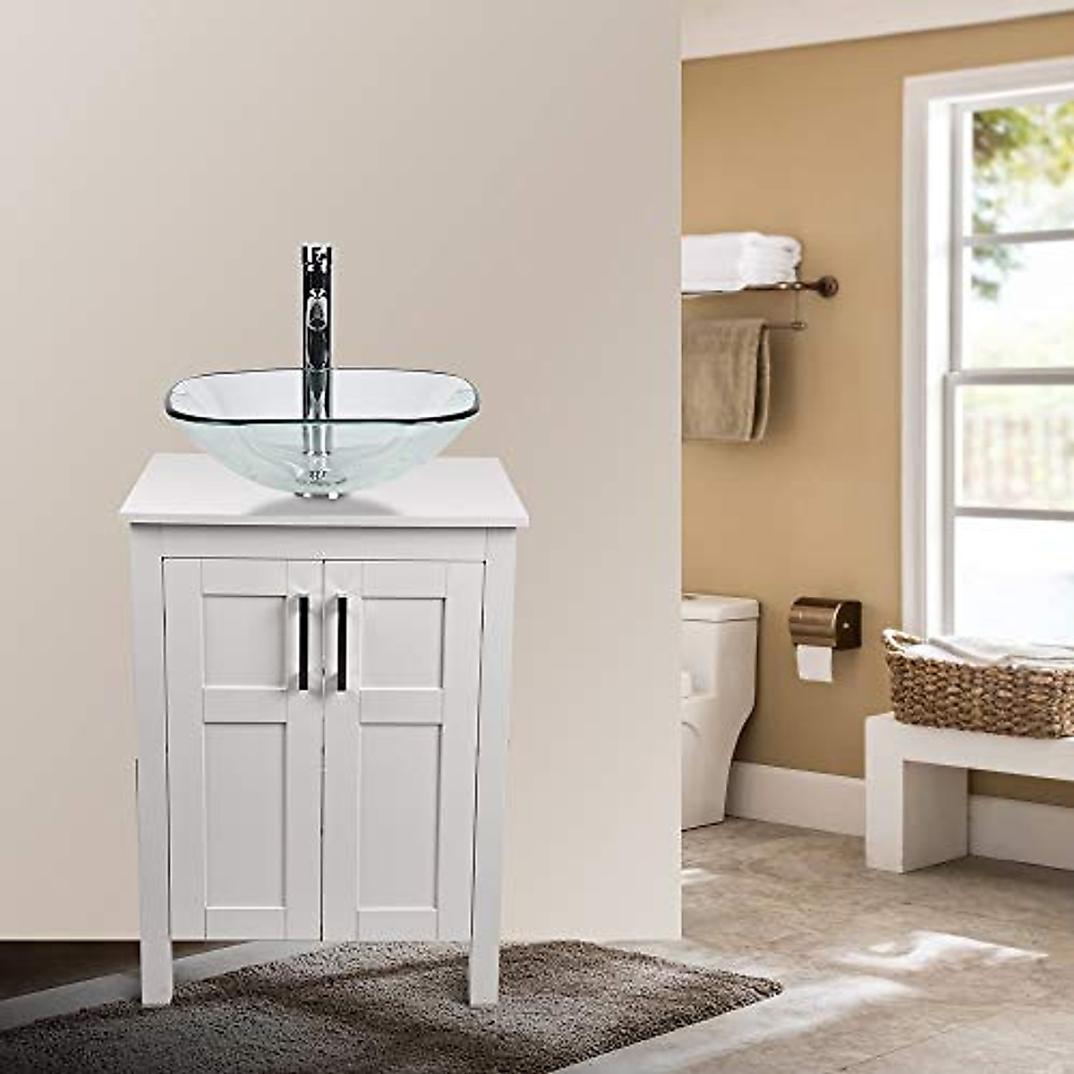 Puluomis 24 Inches Bathroom Vanity, Modern Stand Pedestal Cabinet, Wood White Fixture, Without Mirror