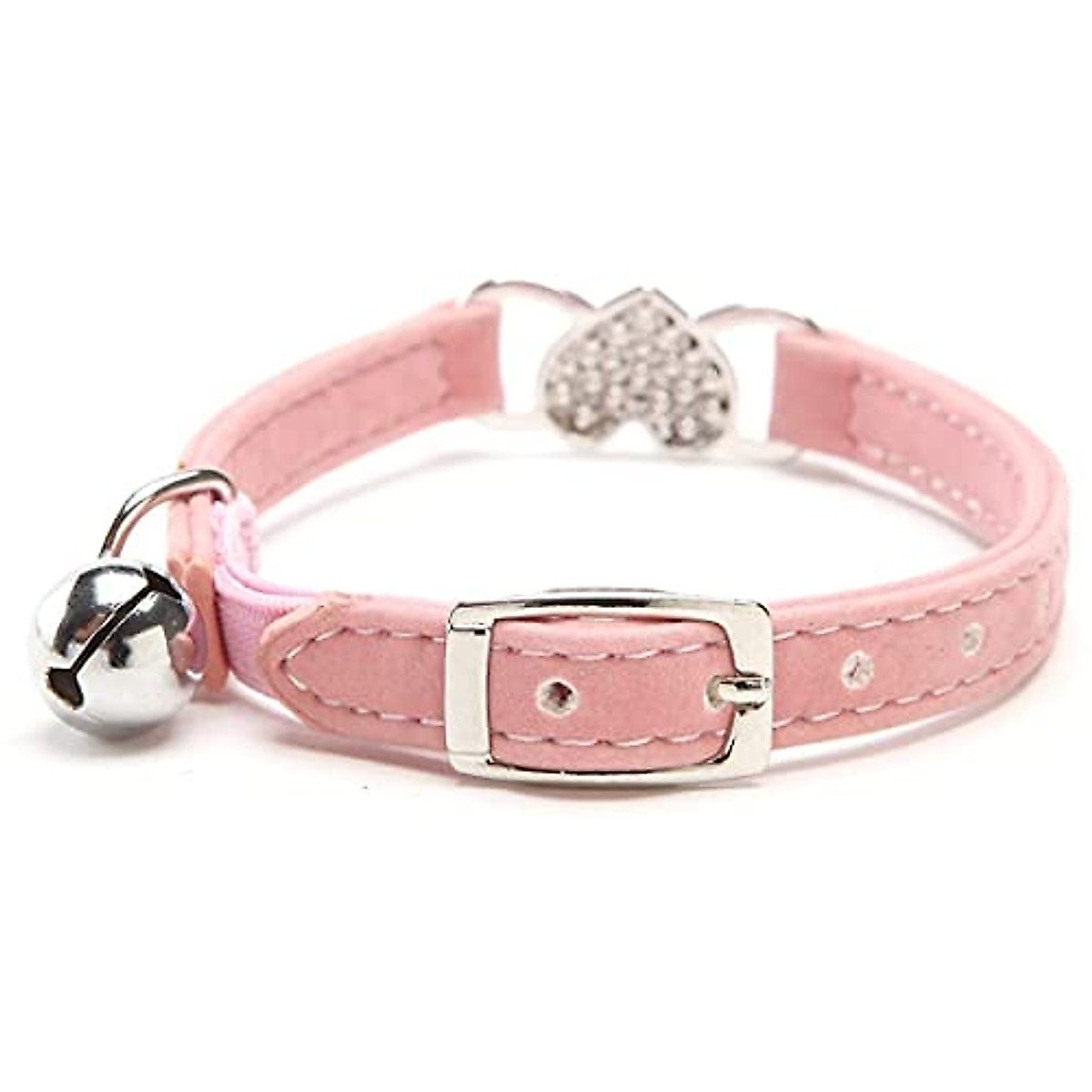 CHUKCHI Pink Soft Velvet Safe Cat Adjustable Collar with Crystal Heart Charm and Bells 8-11 Inches(Black+Pink)