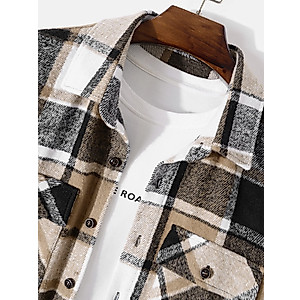 ZAFUL Men's Unisex Plaid Shirt Casual Flannel Jacket Button Down Long Sleeve Pocket Shirt Tops