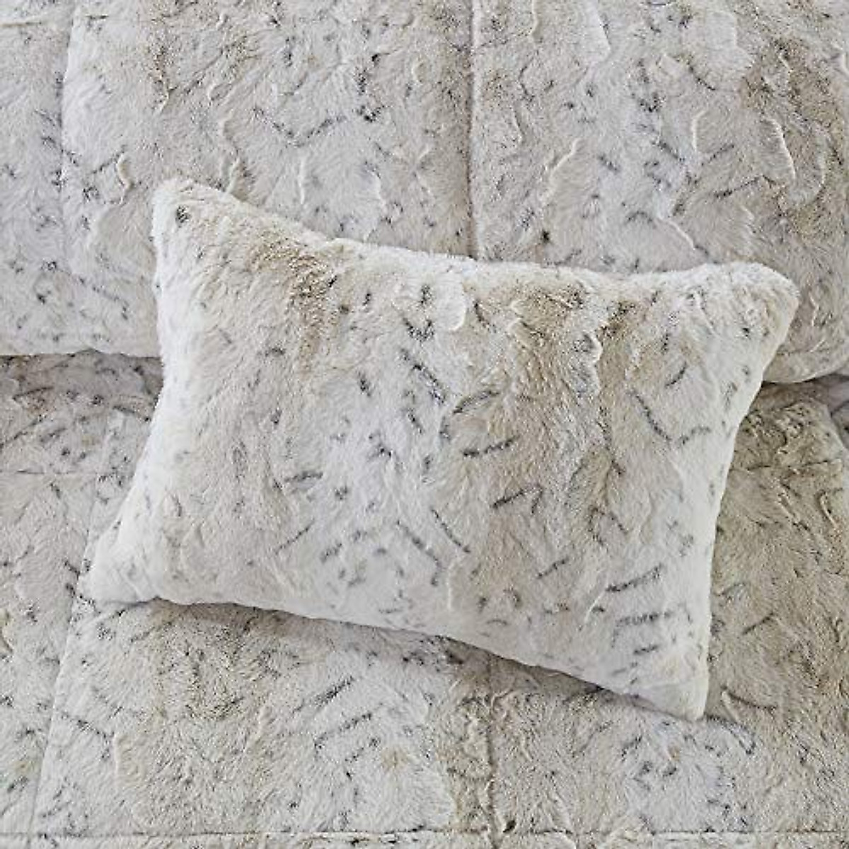 Madison Park Zuri Soft Plush Comforter Set, Faux Fur Animal Stripes Design, Faux Mink On The Reverse, Modern All Season Bedding Set with Matching Sham, King, Snow Leopard 4 Piece