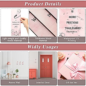 Qunclay 3 Pcs Pink Flower Inspirational Wall Decor Art Gift Wooden Motivational Hanging Christian Quotes Floral Decor for Women Girl Living Room Gift (11.81 x 3.94 x 0.2 Inch,Pink)