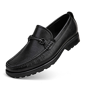 Men's Leather Penny Loafers, Fashion Luxury Handmade Dress Shoes Crocodile Printed Slip-On Loafer for Gentleman Wedding Business (Black)