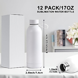 PlanetFlame 12 Pack 17 oz Sublimation Tumblers Bulk, Double-wall Insulated Stainless Steel Water Bottle Sublimation with Silicone Ring for Office,Gym,Travel, Matte White