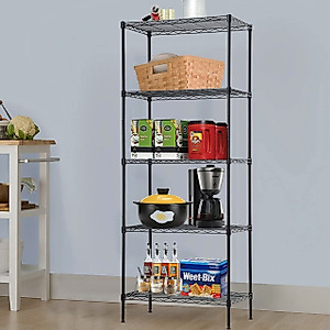 TYNB 5 Tier Steel Wire Shelf Metal Storage Rack NSF Commercial 14' D x 24' W x 60' H 750Lbs Adjustable Leveling Feet Wire Shelving Unit for Office Restaurant Kitchen Pantry Rack Black