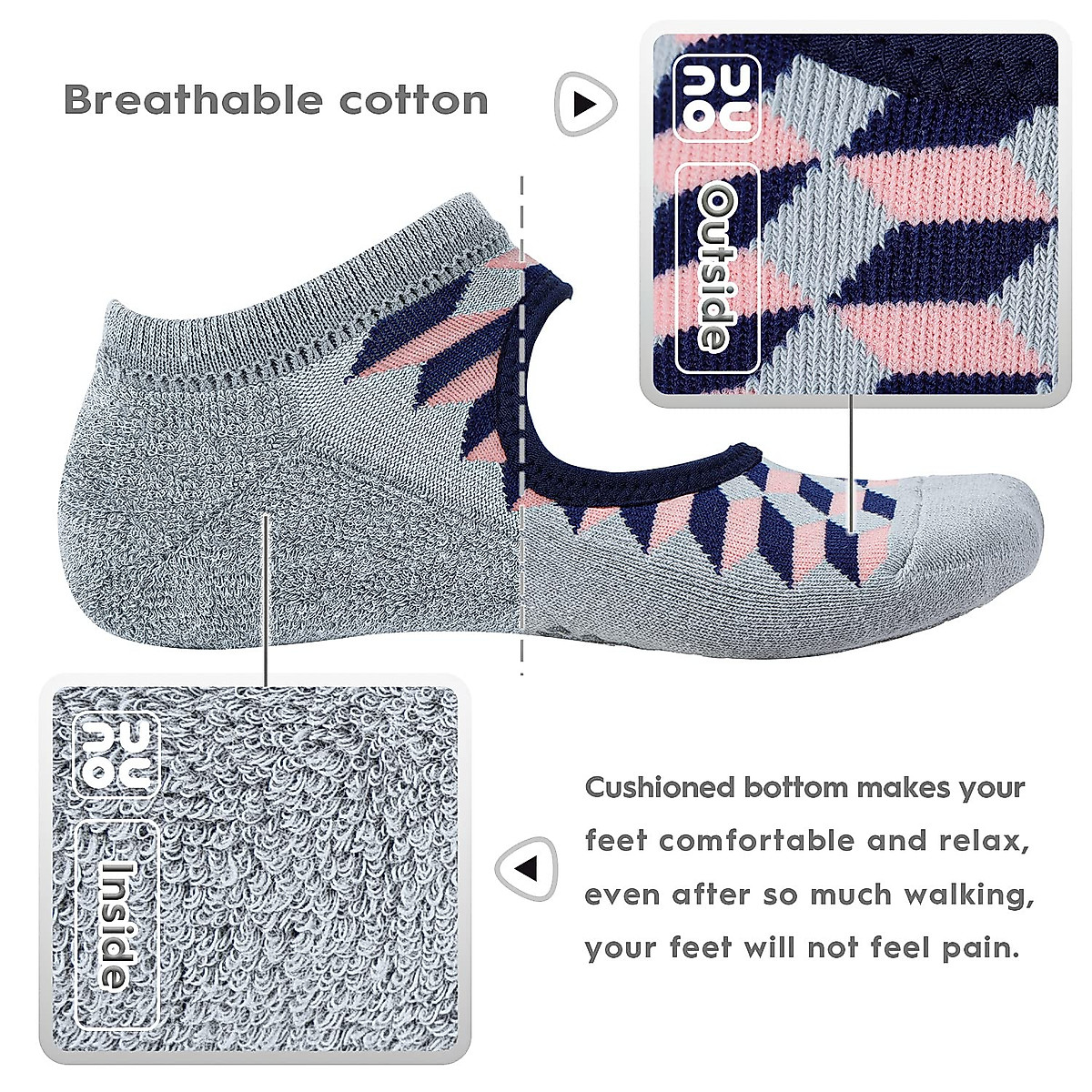 unenow Non Slip Grip Yoga Socks for Women with Cushion for Pilates, Barre, Home