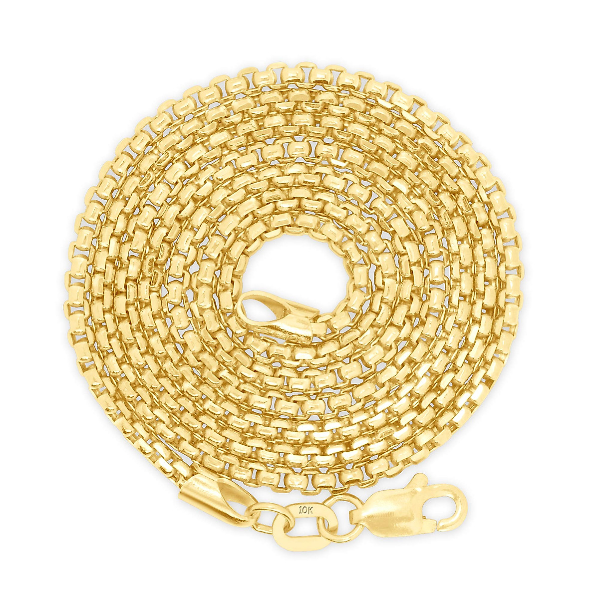 Nuragold 10k Yellow Gold 2mm Round Box Chain Venetian Link Pendant Necklace, Mens Womens Jewelry 16" 18" 20" 22" 24" 26" 28" 30"