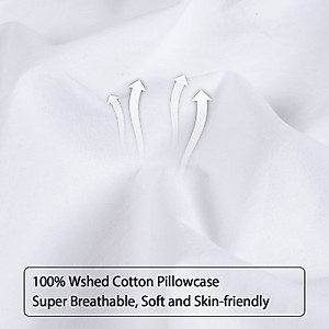 PHF 100% Washed Cotton Ruffle Pillowcases Standard Size, 2 Pack 20" X 26" Pillow Shams, No Insert, Ultra Soft Cotton Pillow Cases,Decorative Farmhouse Bedding Pillow Covers, White