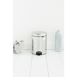 Brabantia New Icon Step Trash Can (1.3 Gal/Brilliant Steel) Soft Closing Kitchen Garbage/Recycling Can with Removable Bucket