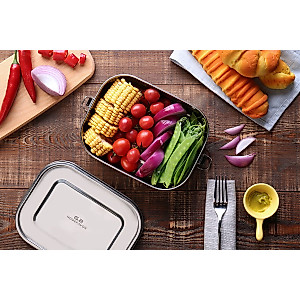 G.a HOMEFAVOR Stainless Steel Bento Lunch Box Container with Lock Clips Design, 1200ML Metal Lunch Box Containers - Dishwasher Safe - Stainless Lid - Leak Proof (No Compartments)