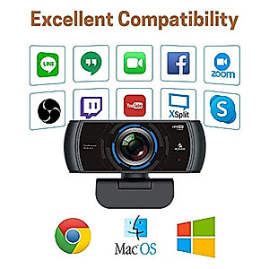 NexiGo N980P 1080P 60FPS Webcam with Microphone, HD USB Computer Camera, Built-in Dual Noise Reduction Mics, 120 Degrees Wide-Angle for Zoom/Skype/FaceTime/Teams, PC Mac Desktop (Renewed)
