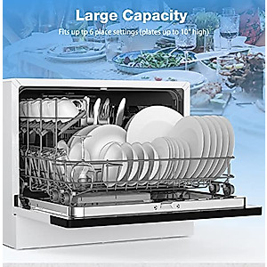 Countertop Dishwasher, Blitzhome BH-DW02 Portable Dishwasher with 6 Place Settings, 6 Programs, 360° Dual Spray, 167℉ Steam & Air-Dry Function, Compact Dishwasher for Apartments& RVs