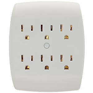 GE 54947 6-Outlet Grounded Wall Tap, White