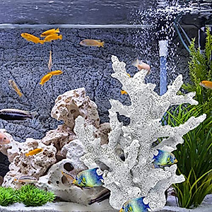 kathson Artificial Coral Ornament Resin Coral Decor for Fish Tank Underwater Sea Plants Decorations Aquarium Landscape (White)