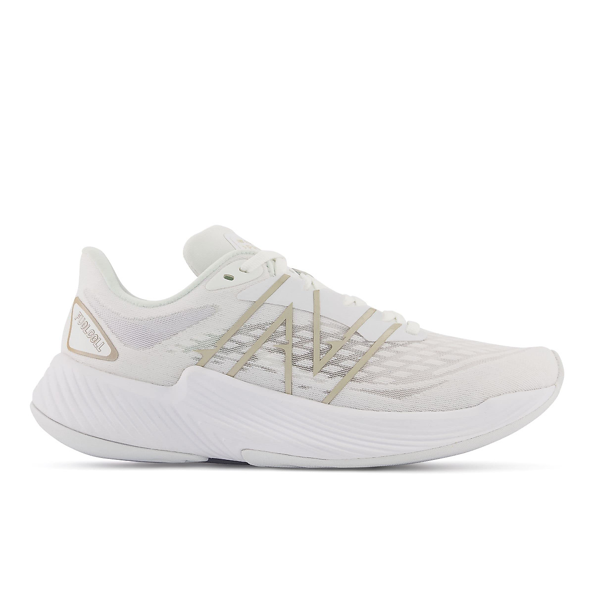 New Balance Women's FuelCell Prism V2 Running Shoe, White/Light Gold Metallic/White, 6 Wide