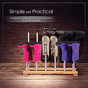 INNOKA 6 Pairs Birch Wood Boot Rack Free Standing Organizer, Easy to Assemble, Wooden & Aluminum Shoes Storage Holder for Tall Knee-High, Hiking, Riding, Rain in Closets & Entryways