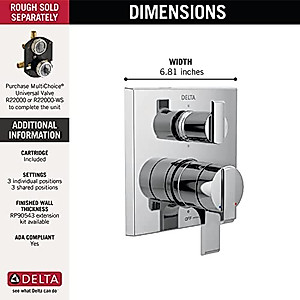 Delta Faucet Modern 6-Setting Integrated Shower Diverter Trim Kit for Delta Shower Systems, Chrome T27967 (Valve Not Included)