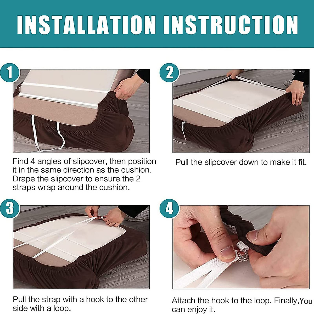 OOCCO Stretch Velvet T Cushion Sofa Slipcovers, Individually Sofa Cushion Covers for Cushion Couch Seat Cushion Covers, Sofa Seat Cushion Covers with Elastic Bands Machine Washable (Brow