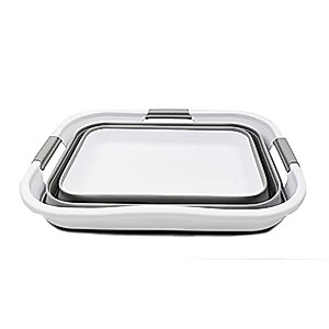 SAMMART 30L (8 gallon) Collapsible Plastic Laundry Basket - Foldable Pop Up Storage Container/Organizer - Portable Washing Tub - Space Saving Hamper/Basket - Water Capacity 24L(6.3 gallon) (1, White/Grey)