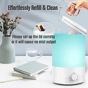 MegaWise Cool Mist Humidifiers for Babies, Bedroom, Nursery, Home and Office | Super Quiet Ultrasonic Vaporizer, Large Top-Refill 3.5L, Essential Oil Diffuser, Auto Off, Easy Clean