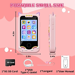 Kids Smart Phone for Girls, Unicorns Gifts for Girls Toys Cell Phone with Touchscreen Camera Learning Play Phone for Christmas Birthday Gifts Ideas Age 3 4 5 6 7 8 9 Year Old Smartphone