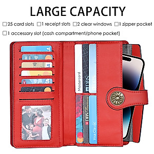 Travelambo Wallets Women RFID Large Capacity Luxury Waxed Leather Clutch Wallet Multi Card Organizer