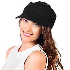 Geyoga 3 Pieces Soft Breathable Newsboy Cap for Women Chemo Headwear Women Oversized Slouch Hat with Brim for Women Ladies(Black, Navy Blue, Wine Red)