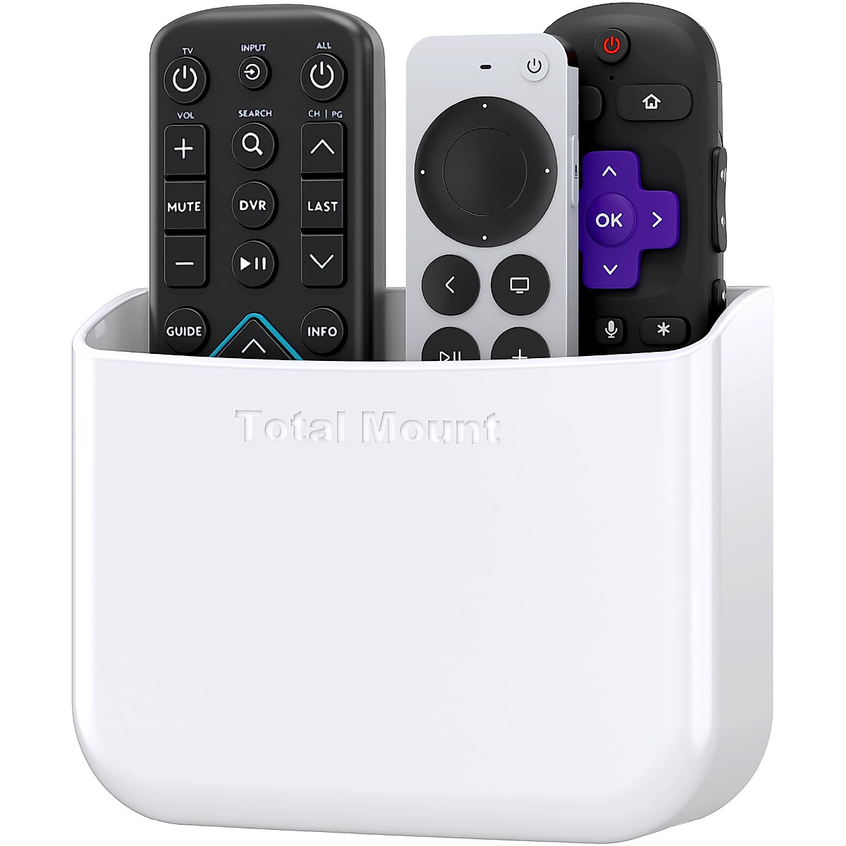 TotalMount Hole-Free Remote Holder – Eliminates Need to Drill Holes in Your Wall (for 2 or 3 Remote Controls – White – Quantity 1)