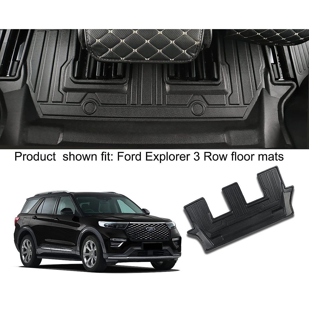 Antsvnn Floor Mats 3 Row & Cargo Liner for 2024 2023 2022 2021 2020 Ford Explorer All-Weather Guard Fits 7 Passenger Models