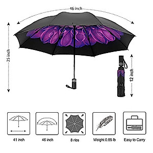 LANBRELLA Umbrella Reverse Travel Umbrellas Windproof Compact Folding - Purple Flower