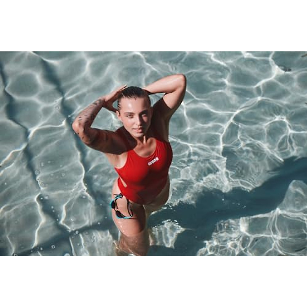 ARENA Women's Solid Team MaxLife Swimsuit Swim Tech Back One Piece Racing Bathing Suit Competition Training Swimwear, Asphalt/Black, US Size 30