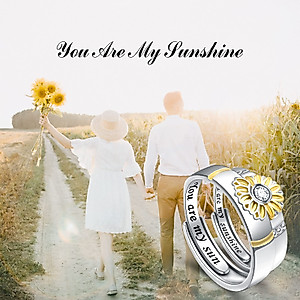 Matching Sunflower Promise Sterling Silver Rings for Couples You Are My Sun Sunshine Engagement Wedding Ring Band Sets for Him and Her