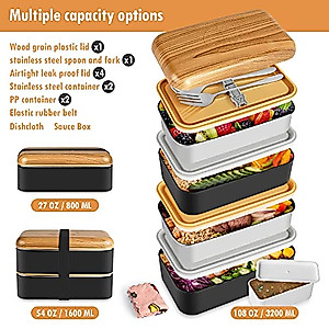 MOSFiATA Stackable Bento Lunch Box Containers, All-in-One Stainless Steel Bento Box-Durable Leak - Meal Prep Japanese Bento Boxes with Spoon & Fork, Adult Lunch Box Containers for Men Women Kids