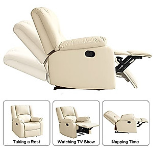 ASHOMELI Large Real Leather Recliner Chair, 150 Degree Tilt, Living Room Bedroom Sofa Recliner (Beige)