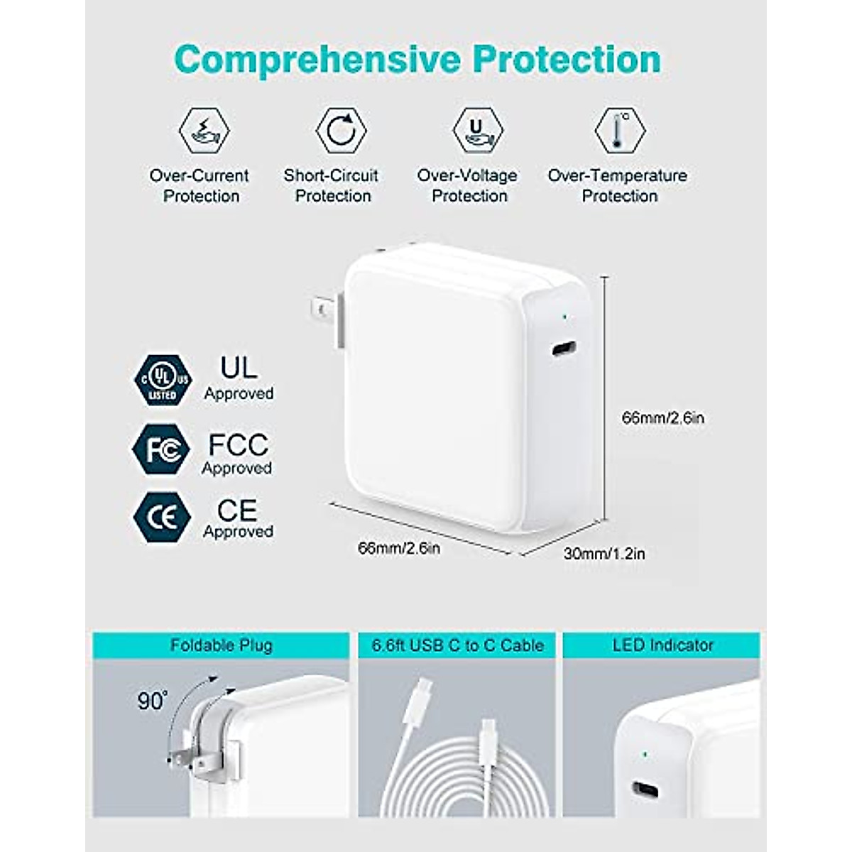 Charger for MacBook Air MacBook Pro 13 14 15 16 inch 2023 2022 2021 2020 2019 2018, M1 M2 Laptop 67W USB C Power Adapter, iPad, LED, 6.6FT USB-C Cable Charging as Fast as MagSafe 3, Original Quality