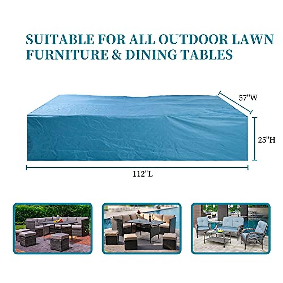 NC JVVMNJLK Patio Furniture Covers , Outdoor Furniture Set Covers 112 inchx57 inchx25 inch Blue Waterproof,Table and Chair Outdoor Sectional Sofa Set Covers,Rain-Proof Snow Dust Wind-Proof,Anti-UV.