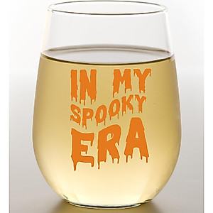 In My Spooky Era Wine Glass | Halloween Party Gifts for Women - Stemless Wine Drinking Glasses for Spooky Birthday Party Decorations and Celebrations - Embrace Your Halloween Spirit (Orange)