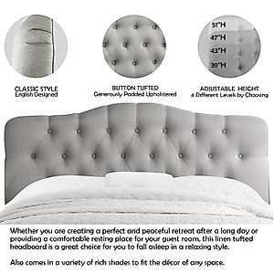 Rosevera Givanna Adjustable Height Headboard with Linen Upholstery and Button Tufting for Bedroom, Twin, Light Gray