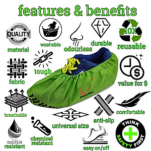 Shoe Covers Disposable Indoor Non-Slip - Premium Gift Packaging, Reusable Booty Cover, Thickest 70gsm Fabric, Extra Durable, Water Resistant, Extra Large One Size Fits All US13 Booties