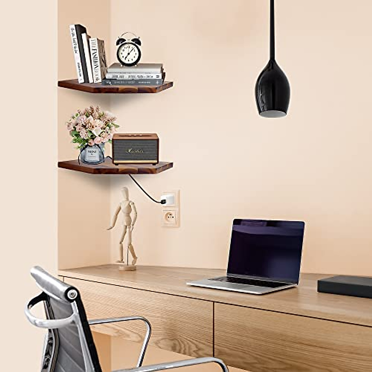 Demigo Corner Shelf Wall Mount, Set of 2 Solid Acacia Wood Floating Corner Shelf, Smooth - Durable - Attractive Corner Shelves for Bedroom Living Room Bathroom Kitchen