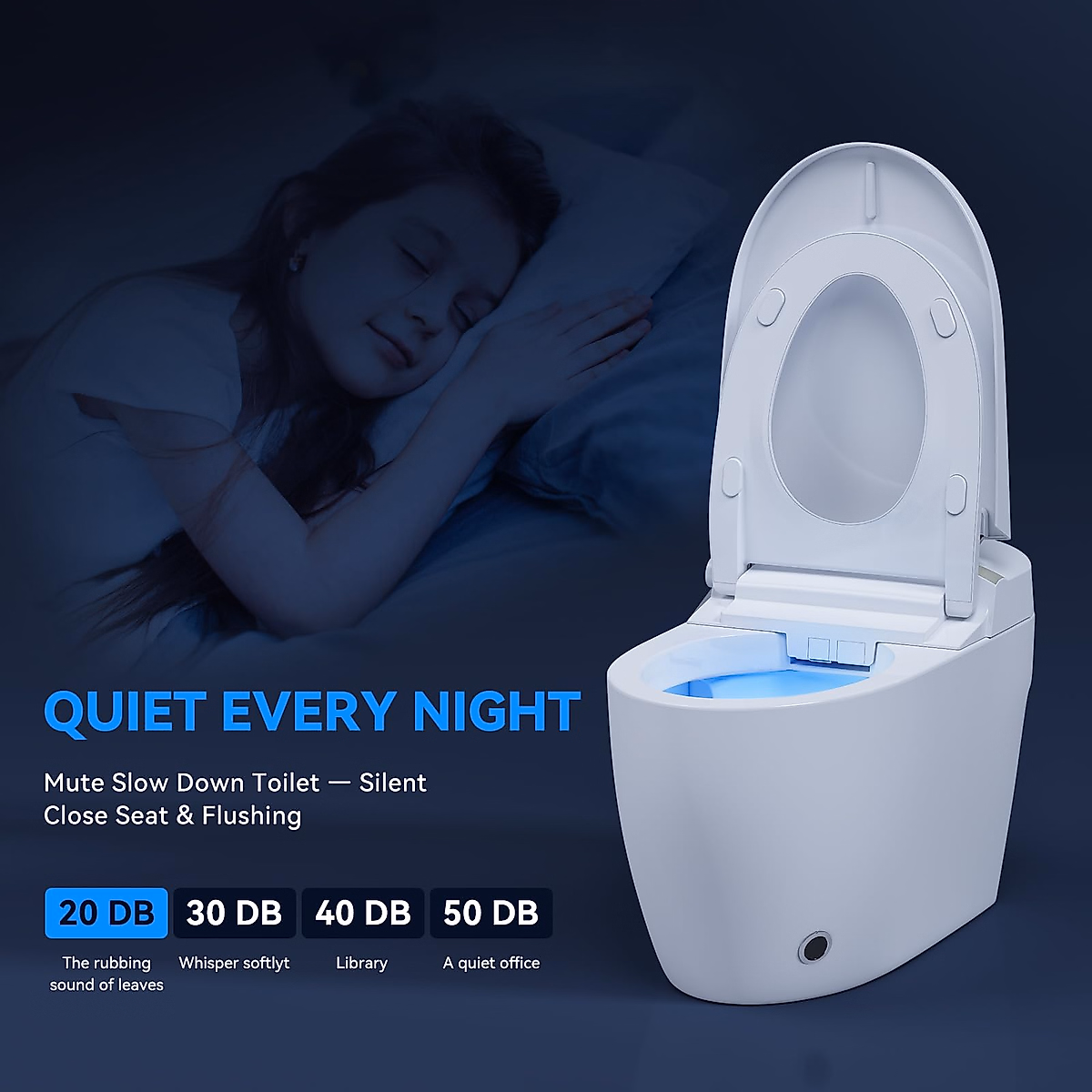 Modern Smart Toilet, Heated Seat, Foot kicking Flush, Automatic Powerful Flush, Tankless Toilet for Barthroom without Bidet, Knob Control, Pre Wetting, Power Outage Flushing