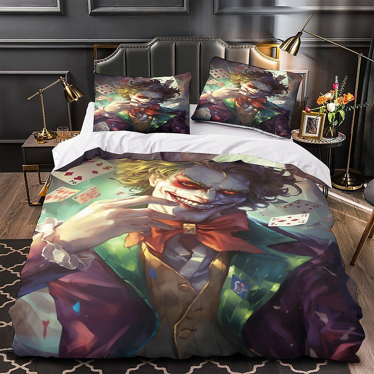 Joker Playing Card 3D Printedmagical Characters Bedding Set Quilt Cover Duvet Cover Comforter Covers with Pillowcases Microfiber 3 Pieces for Childrens And Adults with Zipper Closure Twin（173x218cm）
