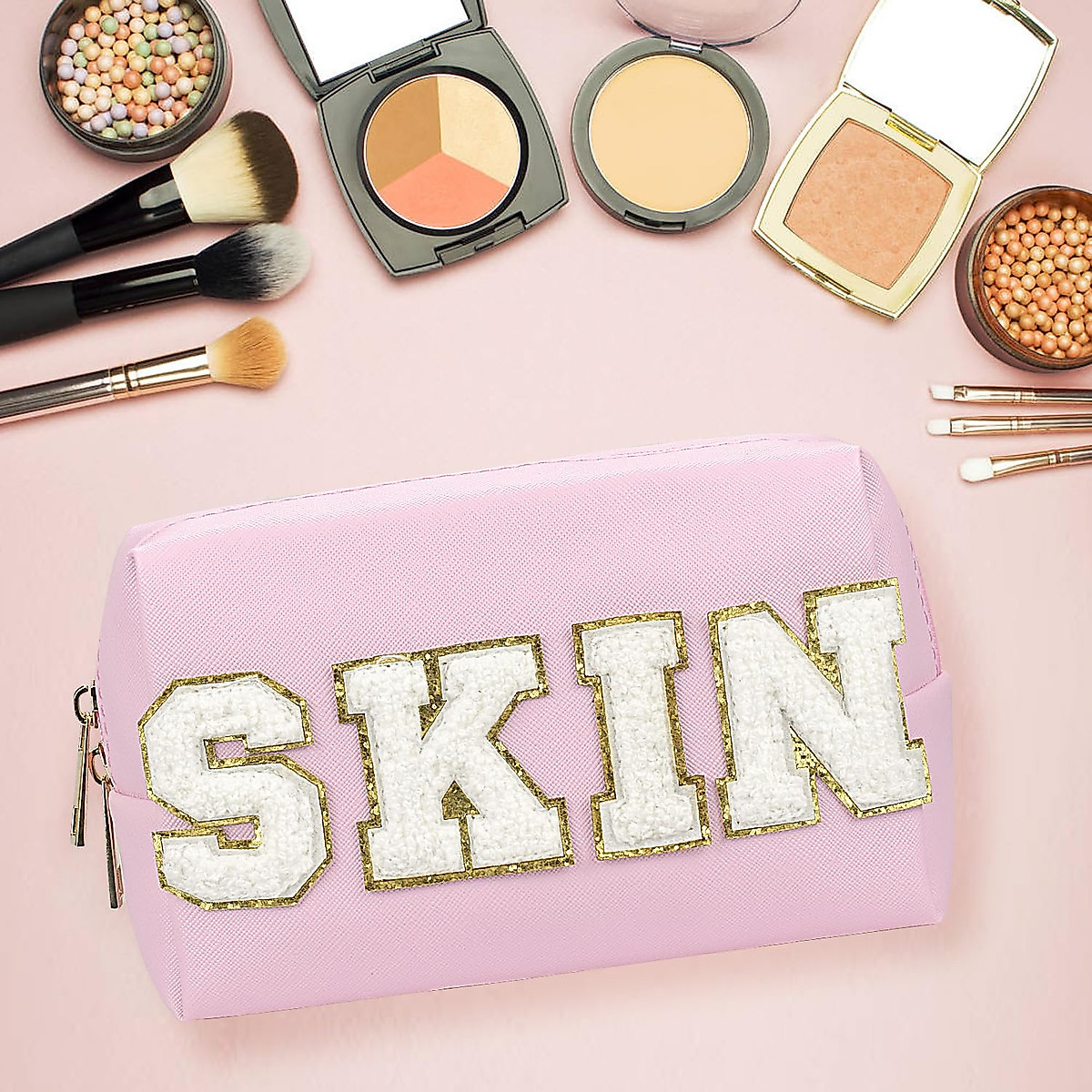 Gosuoa Preppy Makeup Bag,Skincare Bag,PU Leather Portable Waterproof Preppy Stuff for Travel Toiletry Bag,Makeup Bag for Girls Women